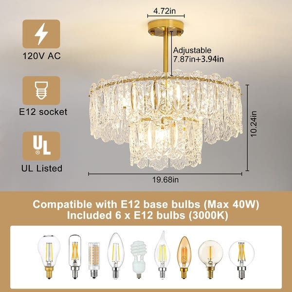 Luxury Crystal Chandelier, Gold Semi Flush Mount Ceiling Light, Bulbs ...