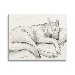 Stupell Dog Curled Up Resting Detailed Graphite Pencil Drawing Canvas ...
