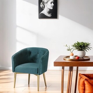 Teal Velvet Dining Arm Chair with Gold Accents, Button Tufted Backrest ...