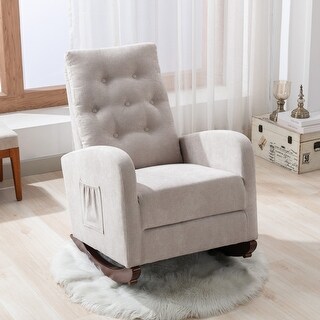 High Back Rocking Sofa Ivory Nursery Chair Cotton Rocker Single Sofa ...