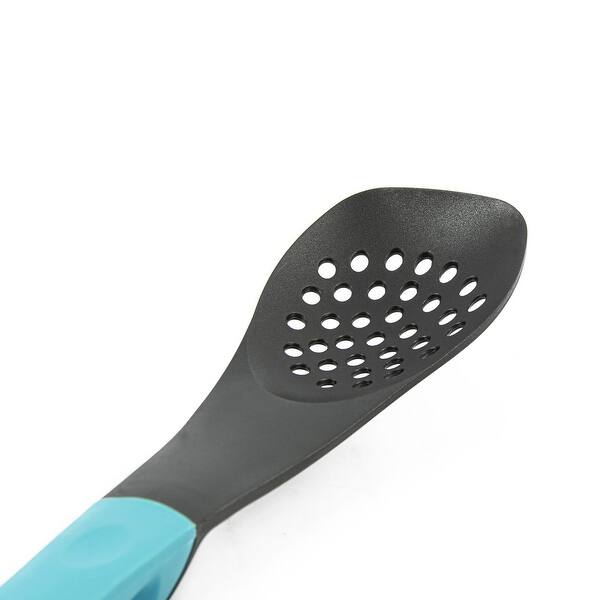 Black Teal Kitchen Turner & Slotted Spoon Set with Counter Rest - Bed ...