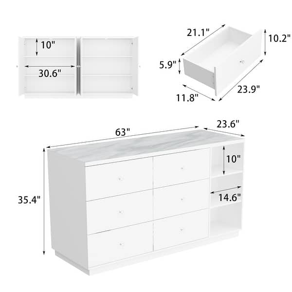 63"W Kitchen Island White Storage Unit with Drawers and Cabinets - 63 ...