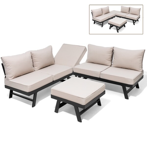 Outdoor Patio Convertible Sofa Daybed with Adjustable Back Cushioned Chaise Lounge Bench On Sale Bed Bath Beyond 37874530