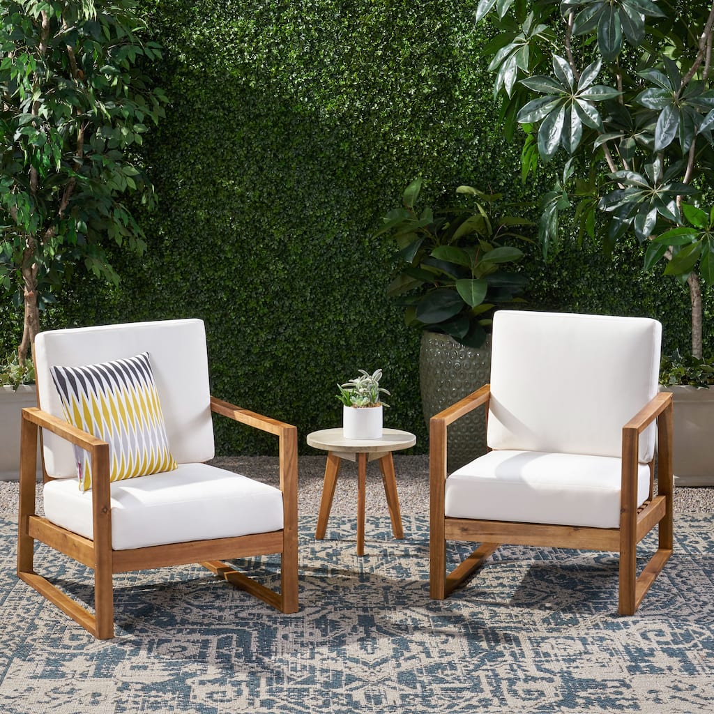 Arcola Outdoor Acacia Wood Club Chairs with Cushions (Set 2) by ...