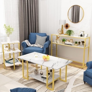 Modern Square Coffee Table & 2 End Tables, Faux Marble Living Room Set ...