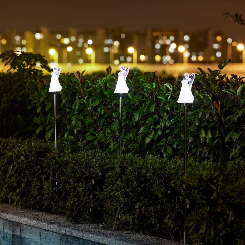 Glitzhome 36"H Set of 3 Solar Garden Stake Lights - On Sale - Bed Bath ...
