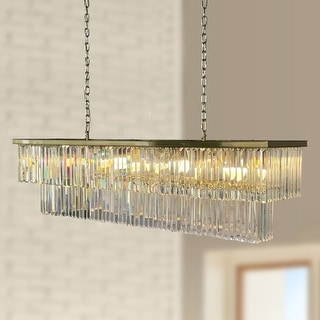 Brass 20 Light Rectangular Crystal 60 Inch Chandelier - Bed Bath ...
