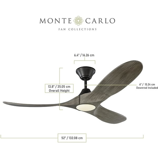 Monte Carlo 52" Ceiling Fan-LED & Hand Remote, Aged Pewter - Bed Bath ...