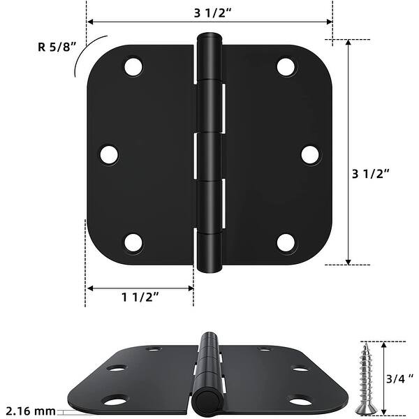 48 Pack Matte Black 3-1/2 in Door Hinges, Round Corner Hinges with 5/8 ...