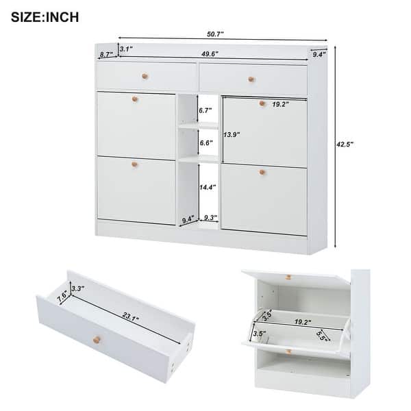 Grondin Modern Style Shoe Cabinet with 4 Flip Down Drawers, 2 Pull Out ...