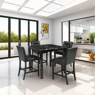 Modern Faux Marble Kitchen Table Set with 4 PU Leather Chairs, Counter ...