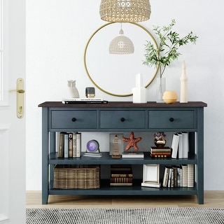 Navy Console Table Entryway Table with 3 Drawers and 2 Open Shelves ...