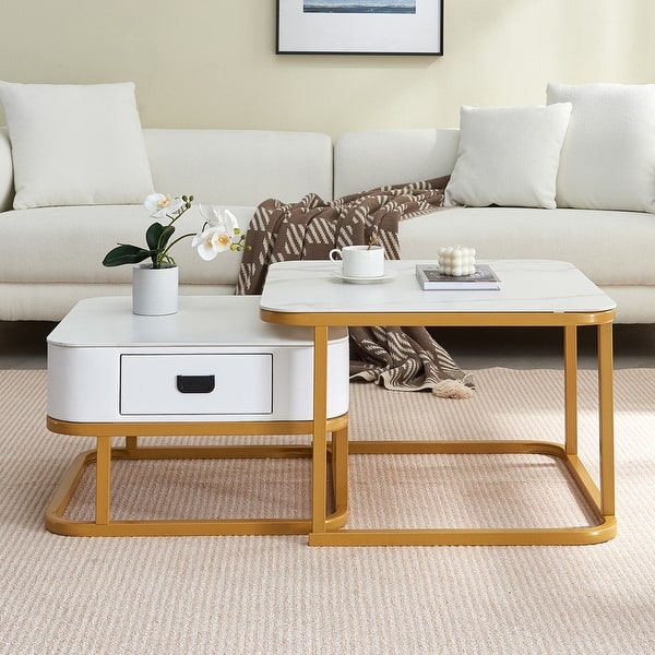 Table Set of 2,White Square Coffee Tables Modern Nesting Table for ...