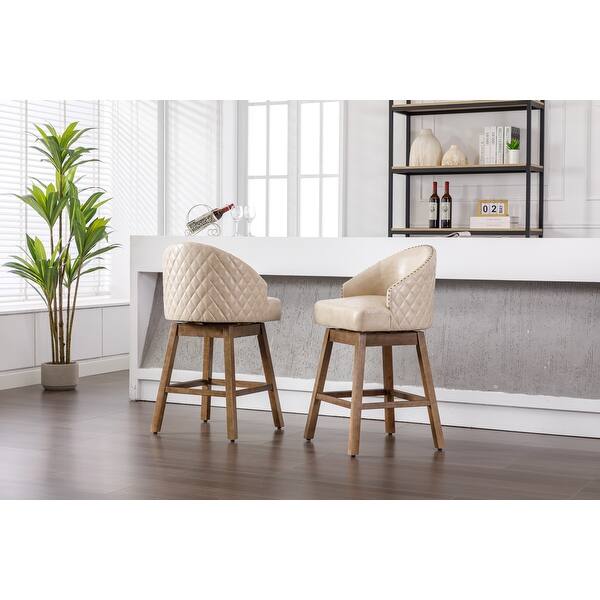 Kitchen Island Bar Stools Set of 2 Apricot PU Leather Barstools Counter ...