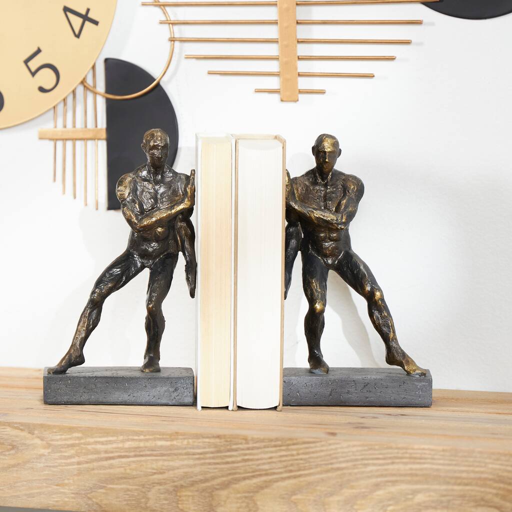 Brown Polystone Gear Decorative Bookends (Set of 2) - Overstock - 21015324