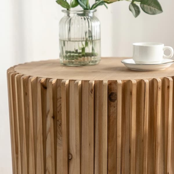 Cylindrical Coffee Table with Vertical Texture Relief Design - Bed Bath ...