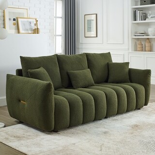 82" Premium Teddy fabric Sofa with 3 Back Pillows and 3 back Cushions ...