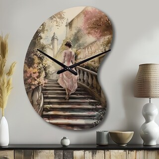 Elegant Woman Walking Down Stairs III - Woman Romantic Wall Clock in ...