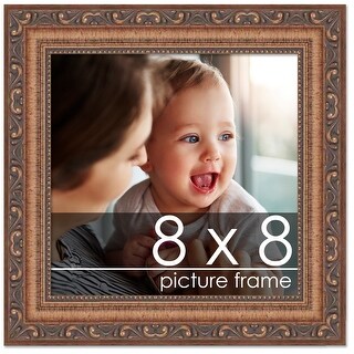 8x8 Traditional Antique Gold Complete Wood Square Picture Frame with UV ...
