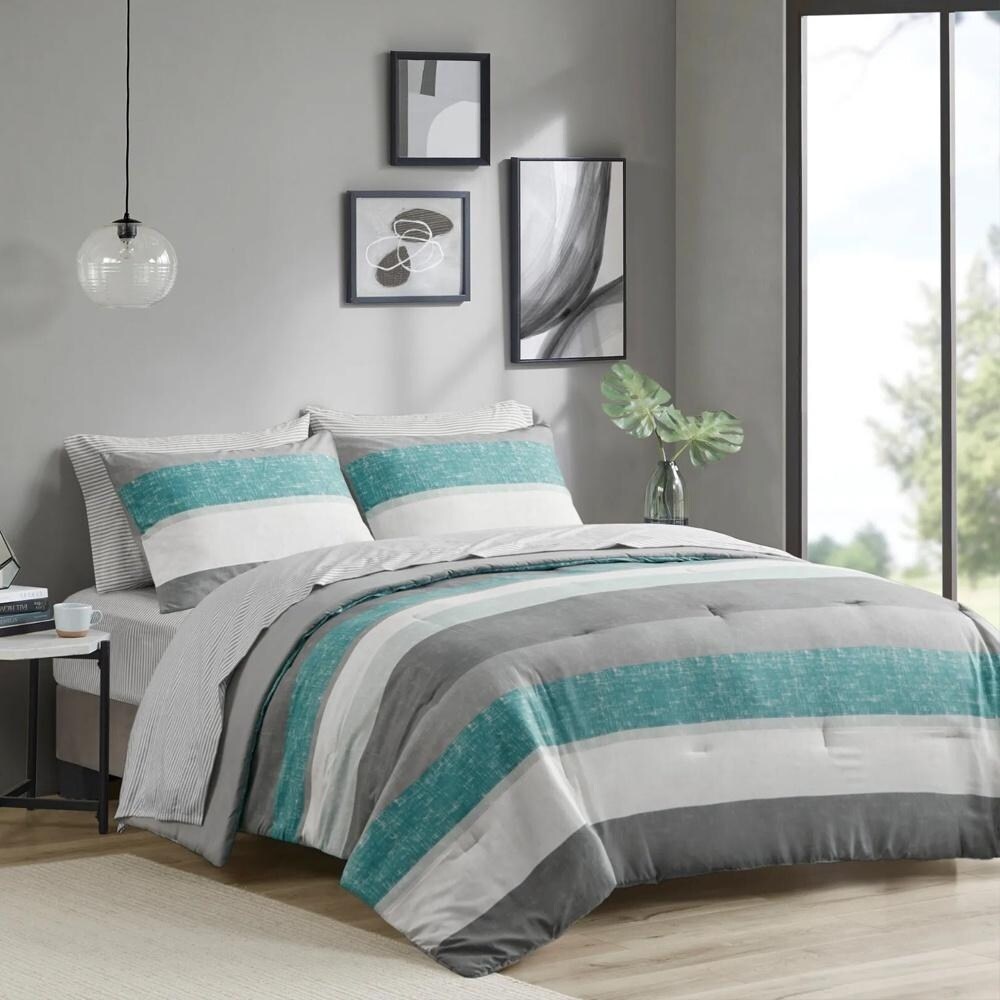 Queen Comforter Set with Bed Sheets Aqua Grey On Sale Bed Bath Beyond 40008271
