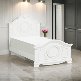 Lilya Traditional Full Size Bed, Bead Molding and Shell Motif, Crisp ...
