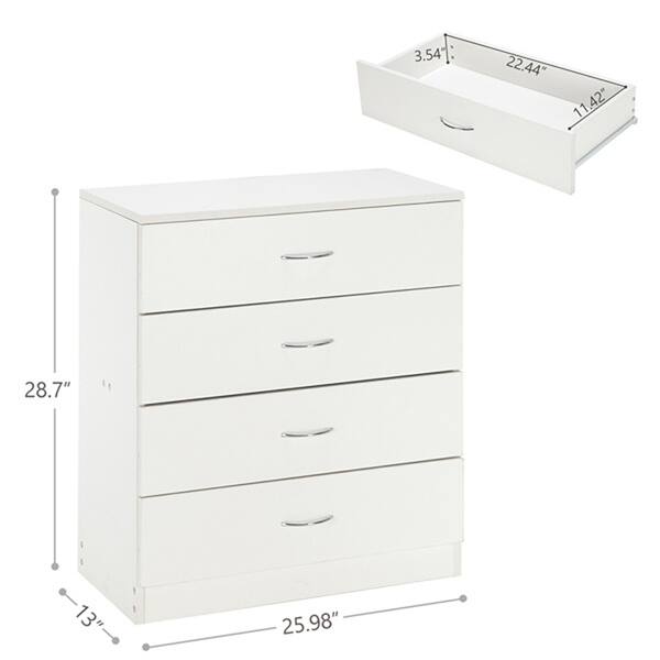 MDF Wood Simple 4-Drawer Dresser White - Bed Bath & Beyond - 38344188