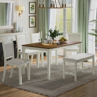 Classic 6-Pieces Solid Wood Dining Table Set Kitchen Table Set w/Bench ...