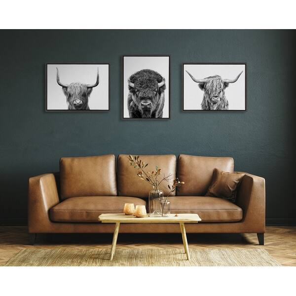 Kate and Laurel Sylvie Bison Portrait Black and White Framed Canvas by ...