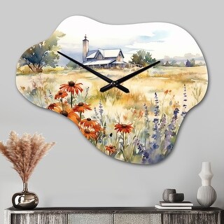 Designart - Green White Meadow At The Farm II - Floral Wall Clock in ...