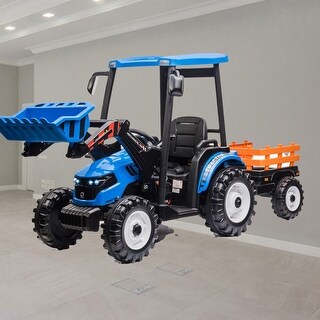 Kids鈥?Ride-On 24V Tractor with Front Loader, Backhoe, and Detachable ...