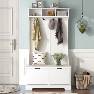 Wood Hall Tree Coat Rack Bench, Storage Bench - Bed Bath & Beyond ...