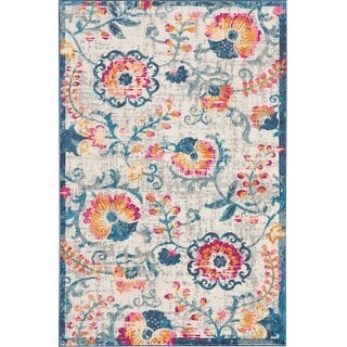 4' x 6' Ivory and Blue Floral Vines Area Rug - 3'6" - Bed Bath & Beyond ...