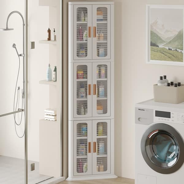 VECELO White 3-Tier Corner Storage Bins Triangle Organizer Bathroom ...