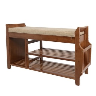 Brown Solid Wood Shoe Rack Bench with Cushioned Seat, Drawer and ...