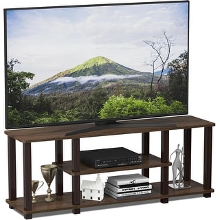 3D 3-Tier TV Stand for up to 50" TV, Square Tubes, Walnut/Brown - Bed ...