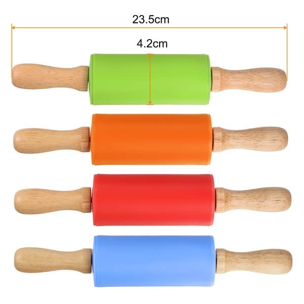 Silicone Rolling Pins for Baking Wood Handle 23.5cm x 4.2cm 4 Colors ...