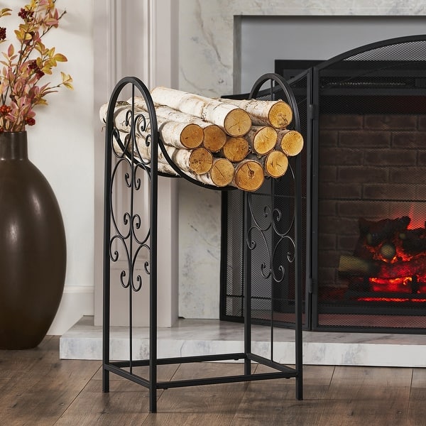 Traditional Iron Log Rack for Firewood Storage with Floral Design - Bed ...