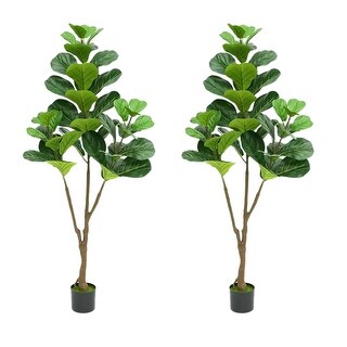 2pcs Artificial Fiddle Leaf Fig Tree For Living Room Bathroom Office ...