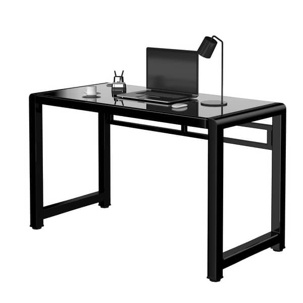 Black Tempered Glass Computer Desk for Home Office Workstation and ...