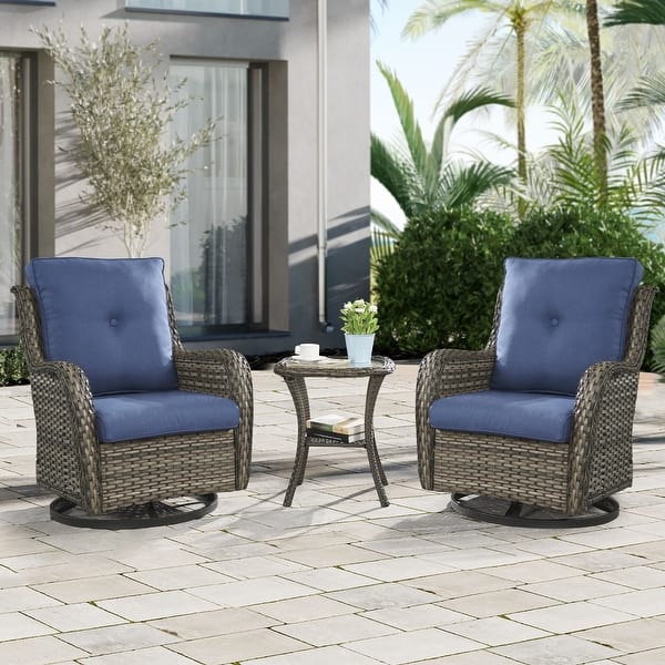 3-Piece Rattan Wicker Rocking Swivel Chair Set with Table - Bed Bath ...