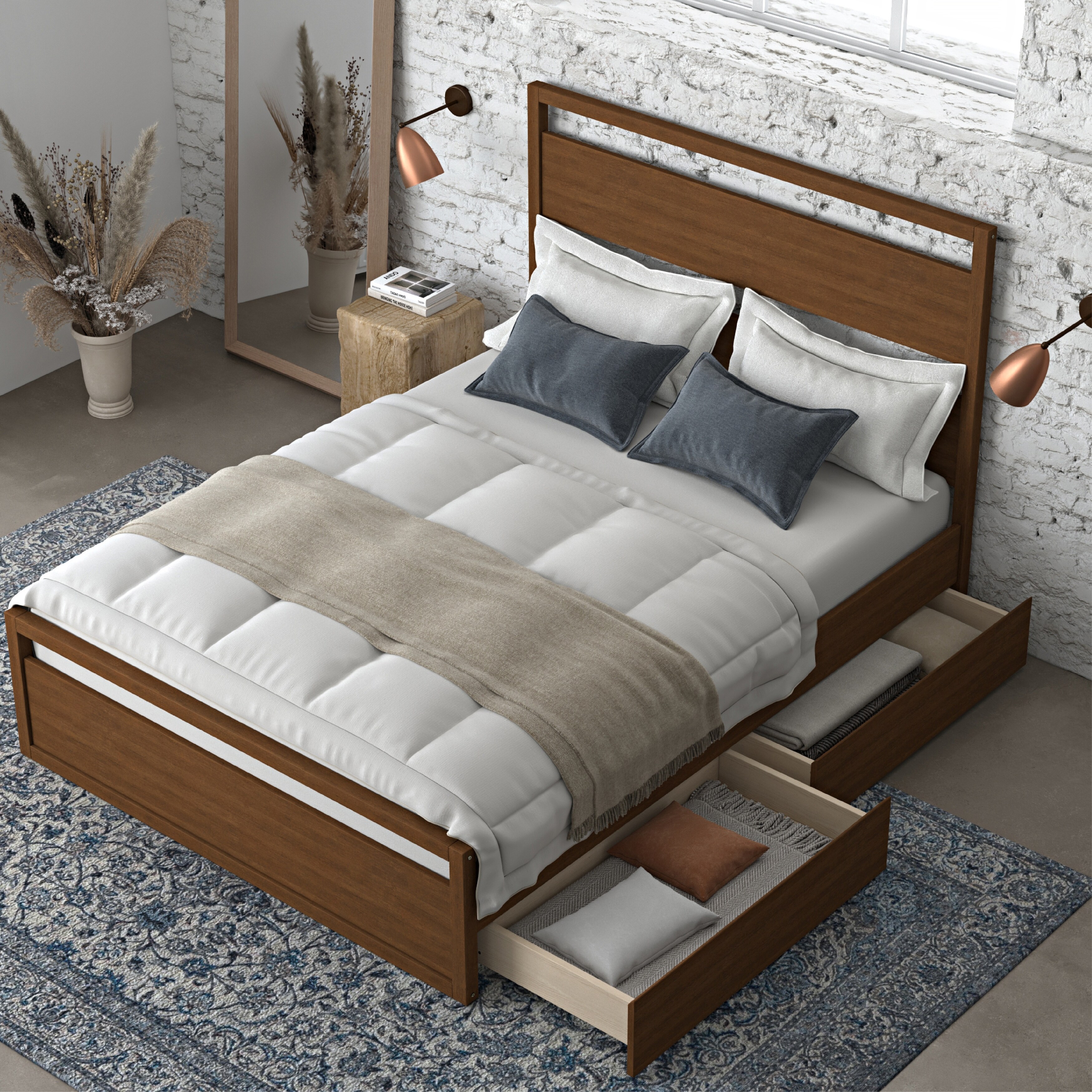 Alexander Walnut Queen Storage Platform Bed Frame