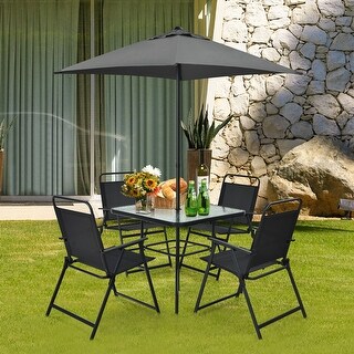 6PCS Patio Dining Set Outdoor Table Chair Furniture Set with Umbrella ...