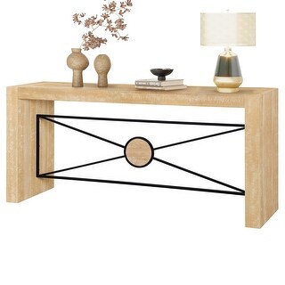 Wood Console Table, 64 Inch Sofa Table Behind Couch with Angled Metal ...