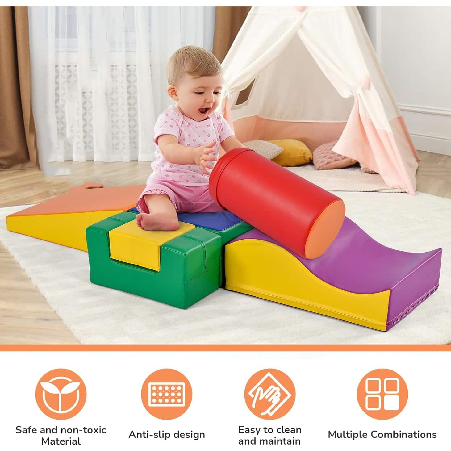 Foam Climbing Blocks for Toddlers,Soft Climbing Indoor Set 6pcs - Bed ...