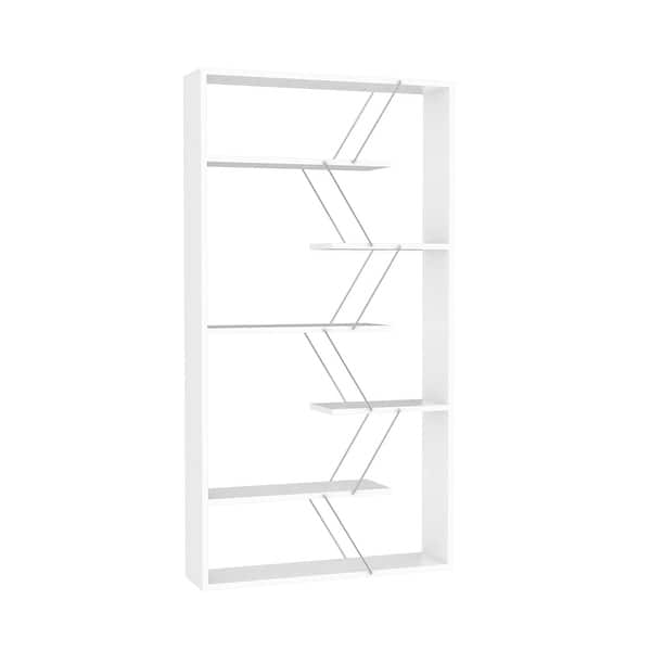 Wood Frame Etagere Open Back 6 Shelves Bookcase Industrial Bookshelf ...