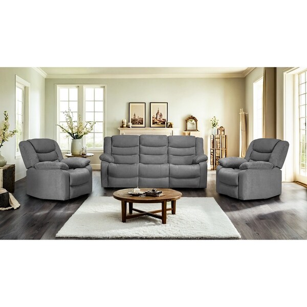 3 Piece Manual Reclining Livingroom Sofa Set with Dropdown Table 2 Recliners and 1 Sofa Bed Bath Beyond 42546169