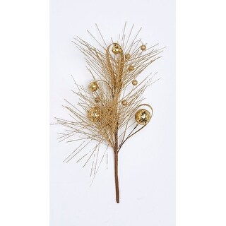 14" Glitter Pine & Ball Pick, Gold, Set of 3 - Bed Bath & Beyond - 38376441