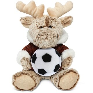 DolliBu Sitting Moose with Brown Hooded Sweater with Soccer Ball Plush ...