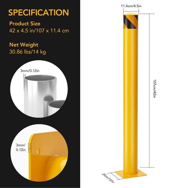 Yellow Steel Pipe Safety Bollard Post with 8 Anchor Bolts and 1 Wrench ...