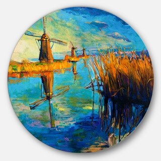 Designart 'Windmills with Sky and Water' Landscape Glossy Large Disk ...